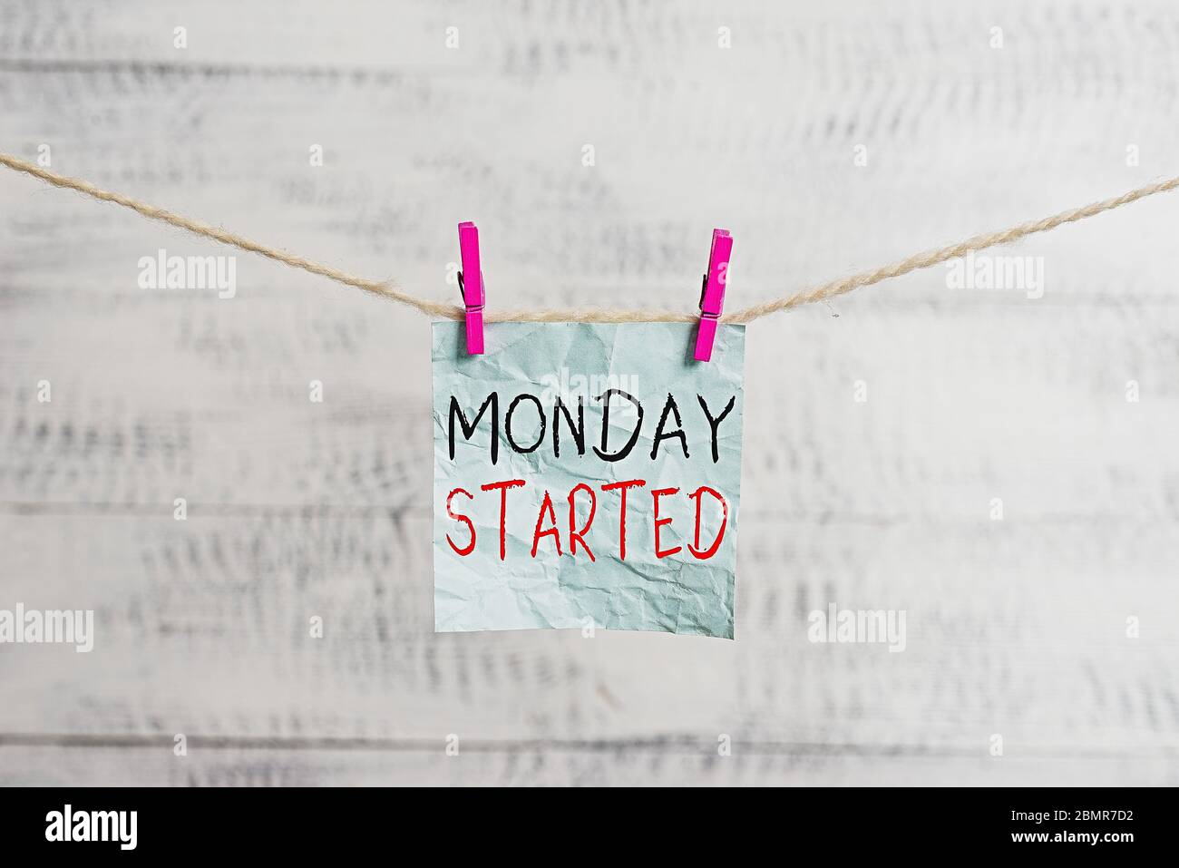 Writing note showing Monday Started. Business concept for getting ready ...