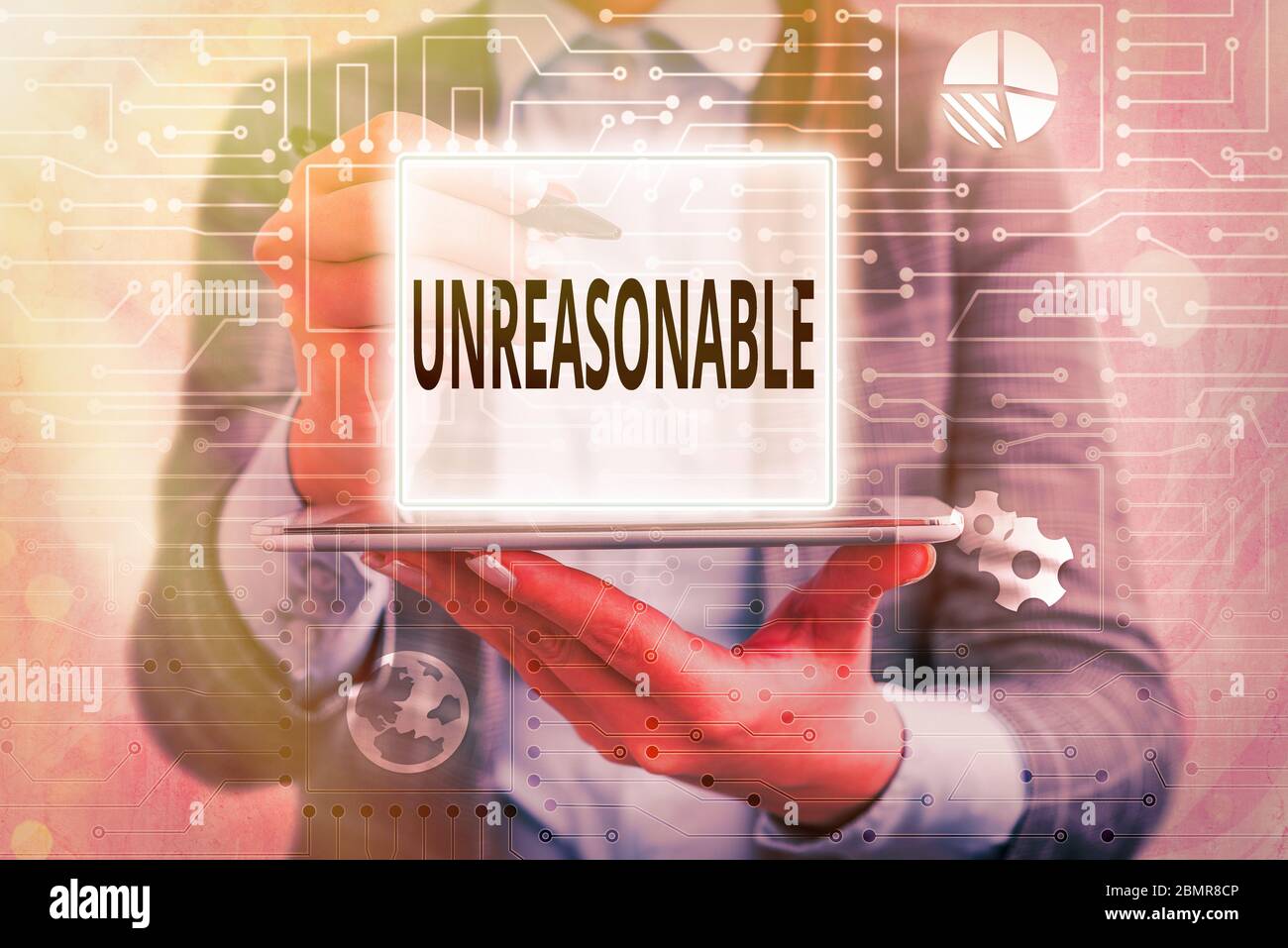 Text sign showing Unreasonable. Business photo text Beyond the limits ...