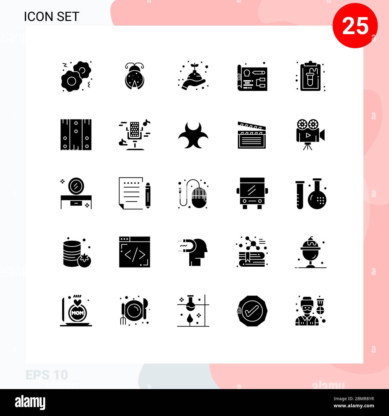 25 Thematic Vector Solid Glyphs and Editable Symbols of lab, document, grow, clipboard ...