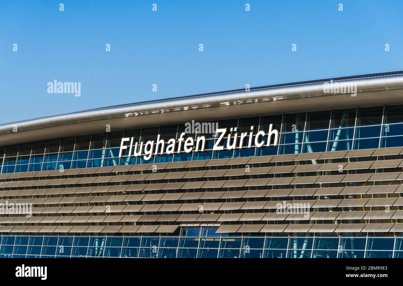 Zurich, Switzerland - August 14, 2019: Zurich Airport from the terminal ...