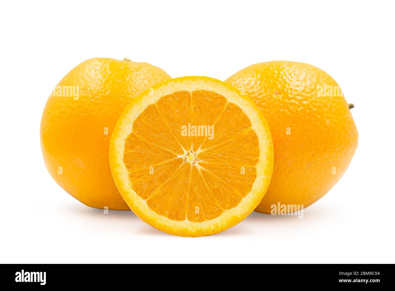 Whole and cross section cut of fresh organic navel orange in perfect ...