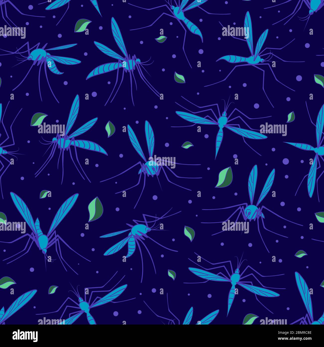 Mosquitoes seamless pattern. Insects on dark blue background. Flat ...