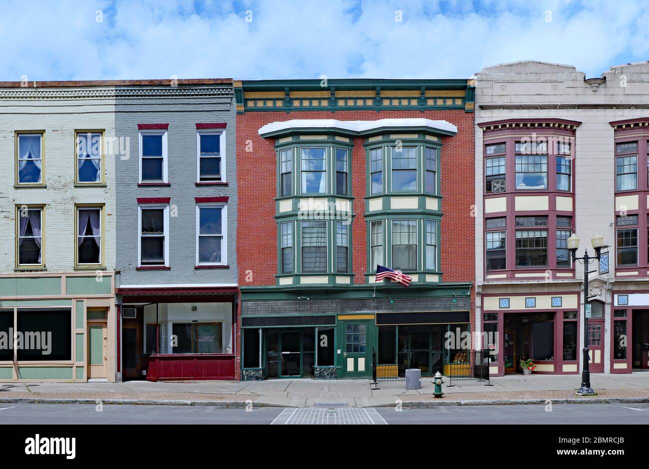 Main street USA old fashioned small town shops and facades Stock Photo ...