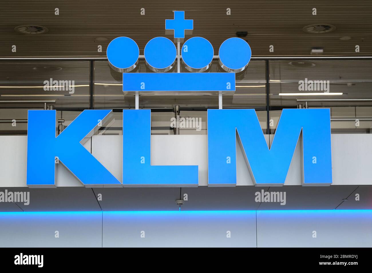 A logo of KLM Royal Dutch Airlines is pictured at the departure lobby ...