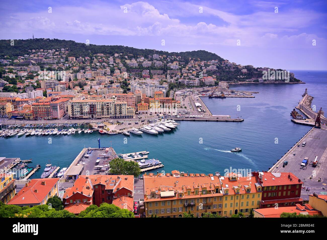 An aerial view of the Port of Nice on the Mediterranean Sea at Nice ...