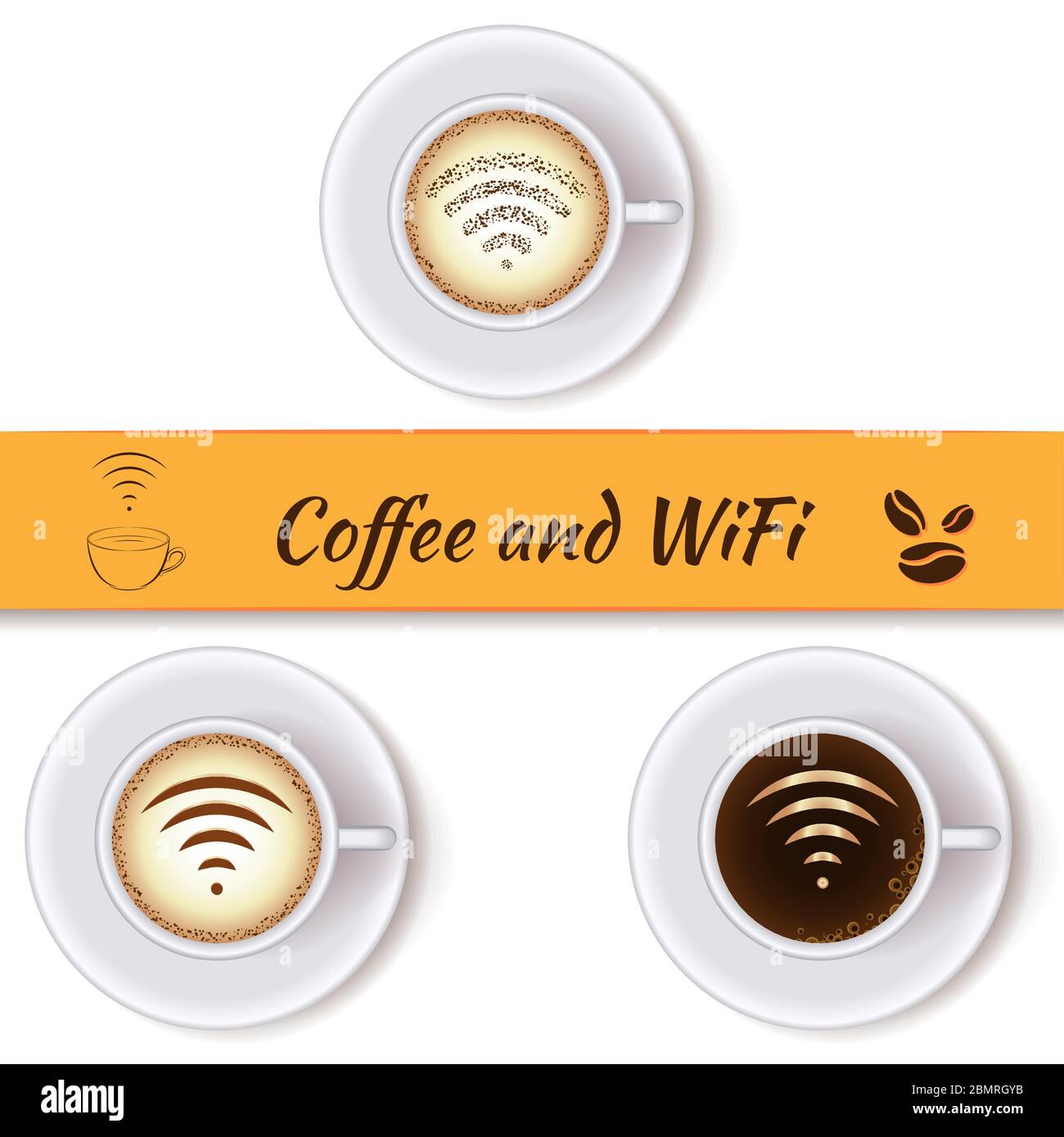 Coffee cups and wifi symbol concept icons, design elements. Cups of ...