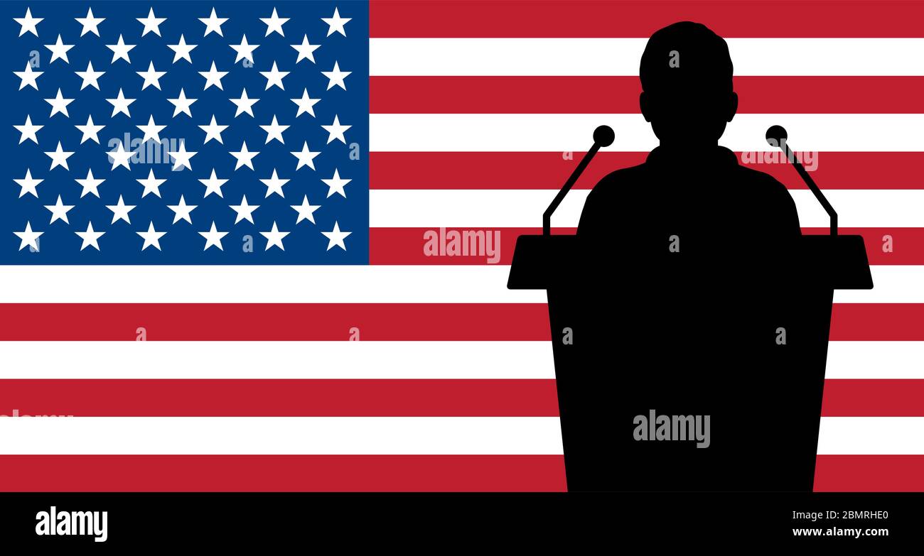 USA Flag Background Man Speaks. Business Man Presentation Conference ...