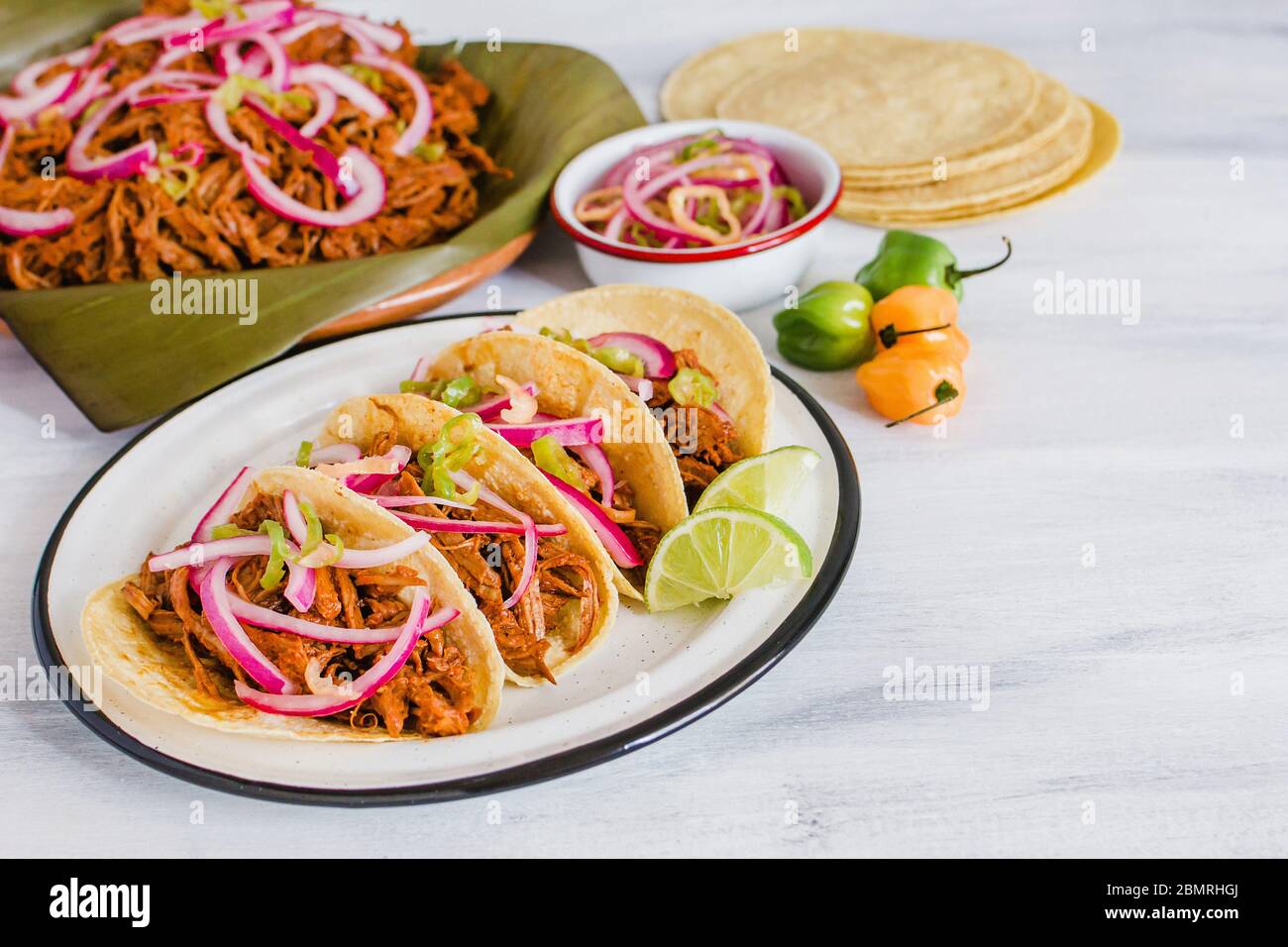 Cochinita Pibil, Mexican tacos Mayan cuisine from Yucatan Mexico Stock ...