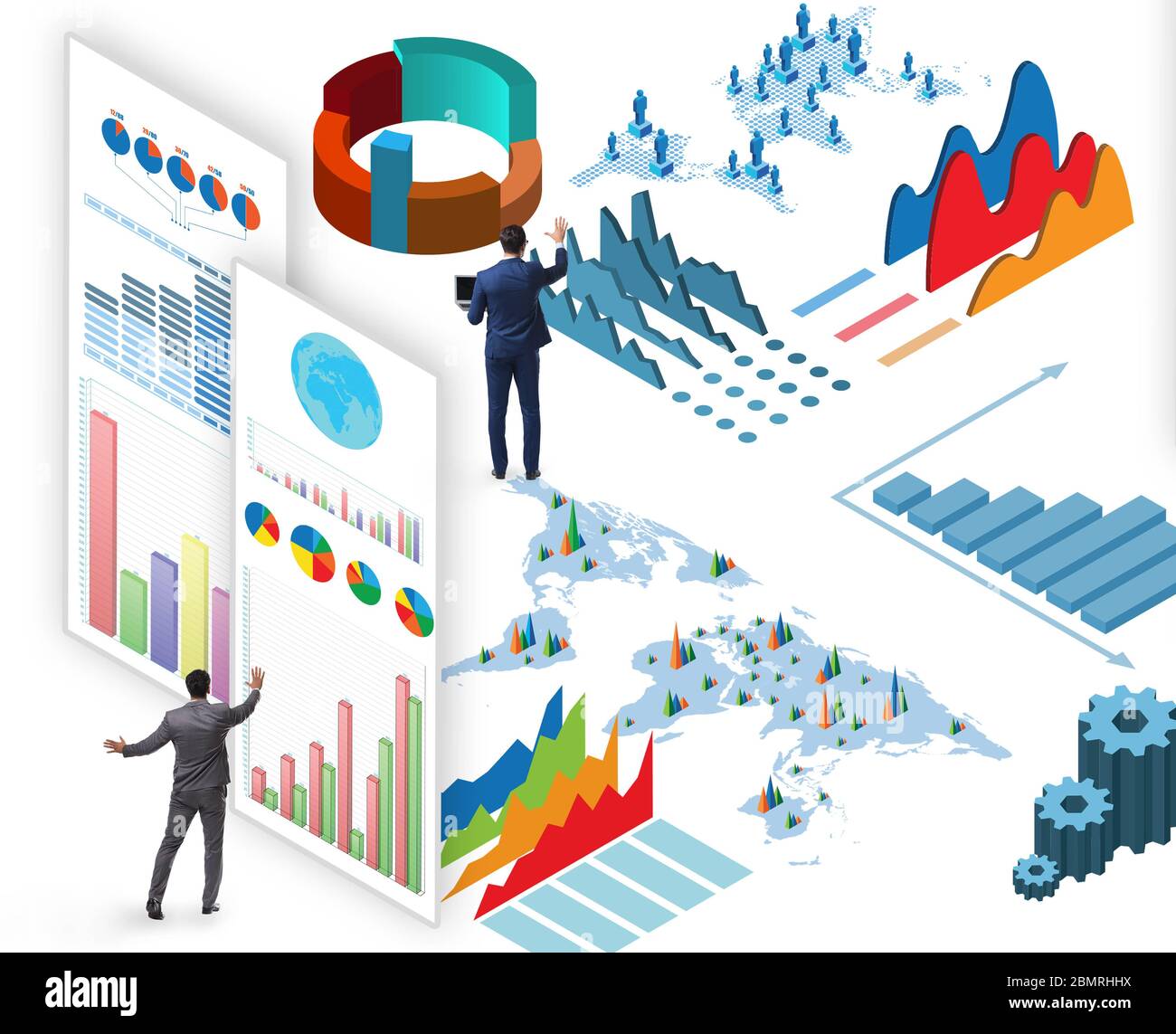 The businessman in business visualization and infographics concept ...