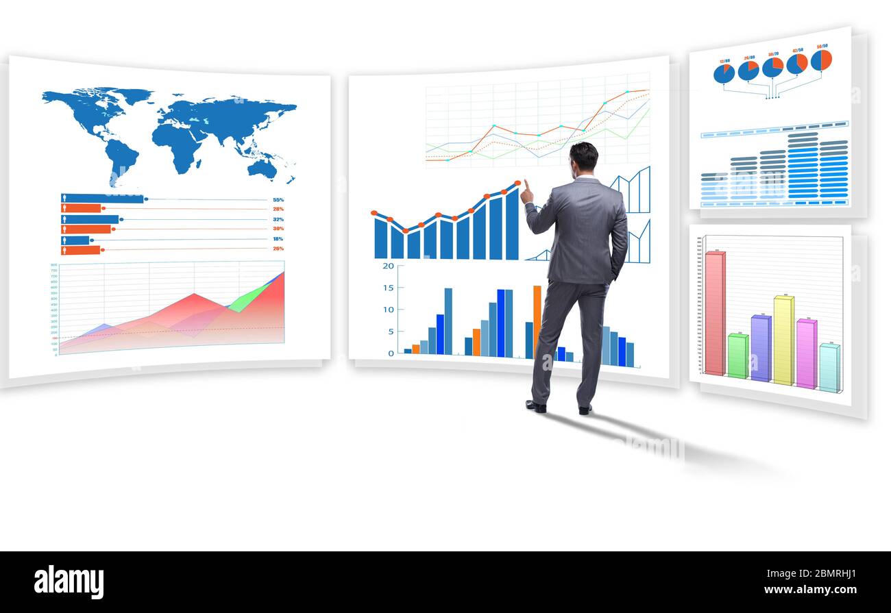 The businessman in business visualization and infographics concept ...