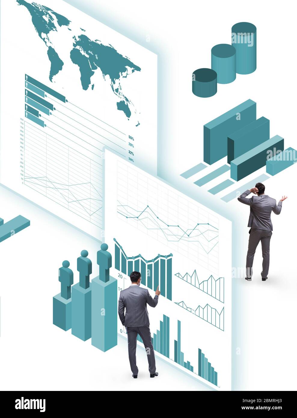 The businessman in business visualization and infographics concept ...