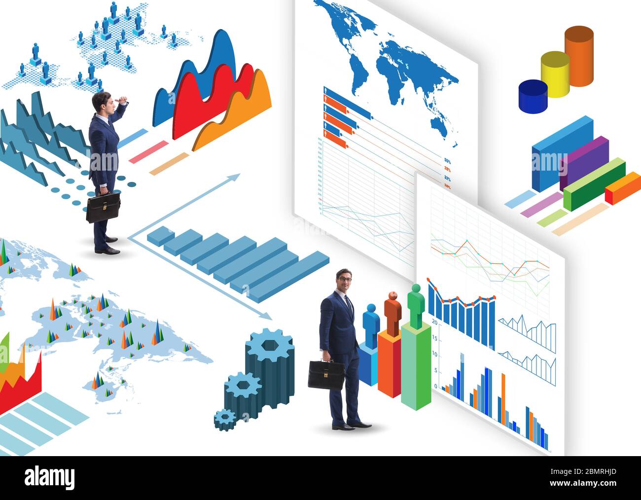 The businessman in business visualization and infographics concept ...