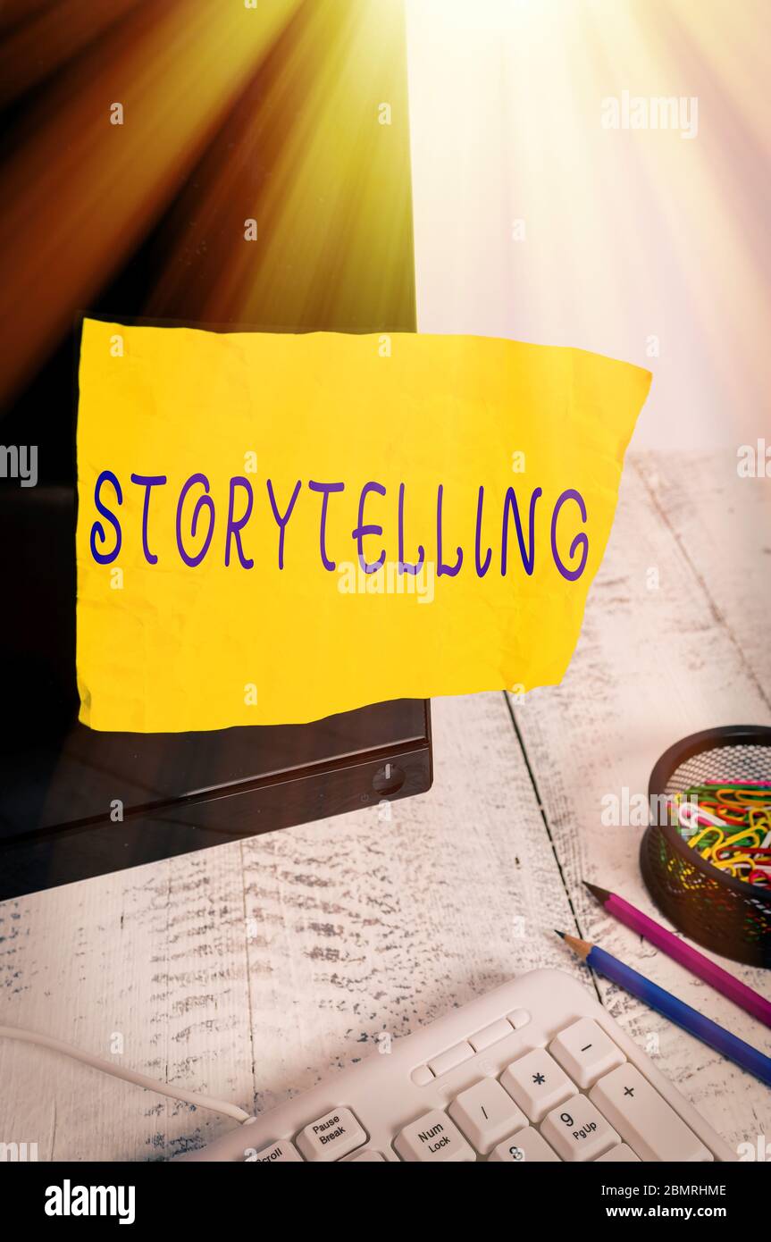 Text sign showing Storytelling. Business photo showcasing social and ...