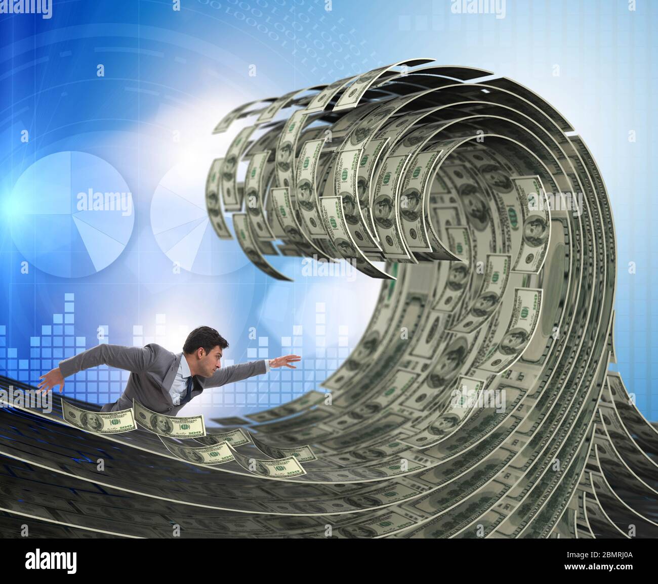 The businessman swimming in the sea of dollar money Stock Photo - Alamy
