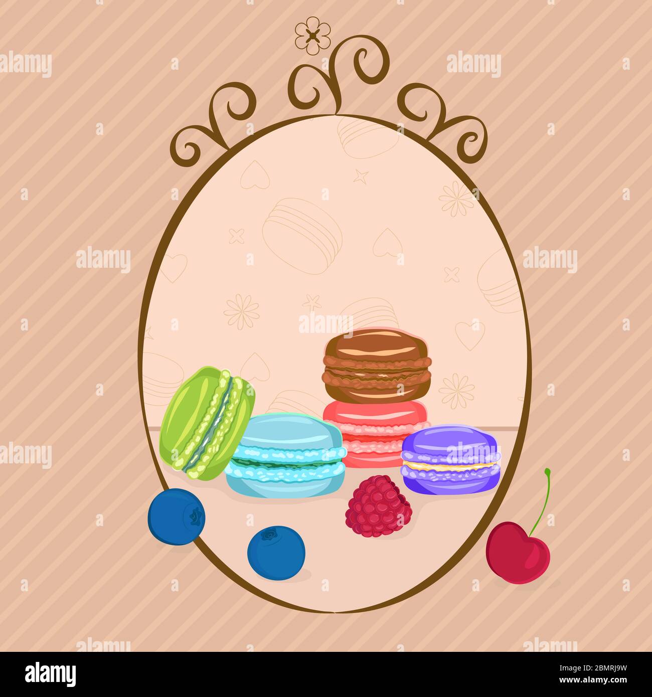 Macaroons and Berries. Dessert background, label, sticker with vintage ...