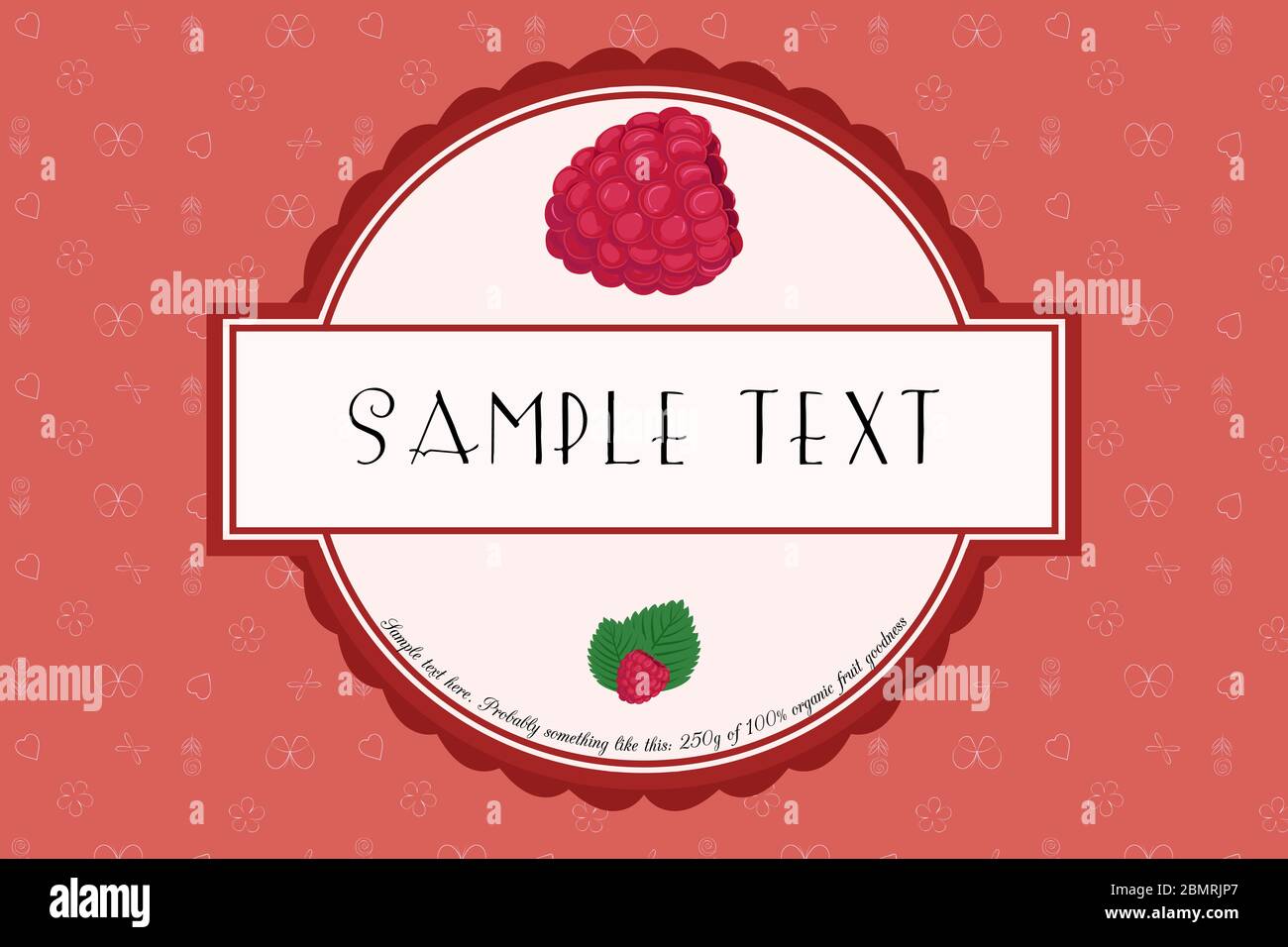 Vector illustration of raspberry with leaves on sticker with subtle ...