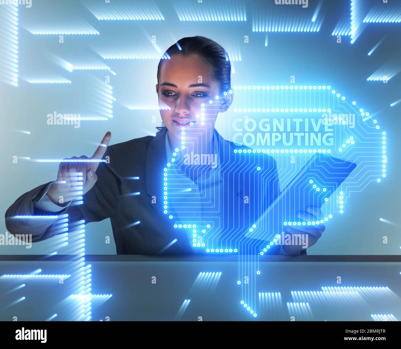 The cognitive computive concept with woman pressing buttons Stock Photo ...