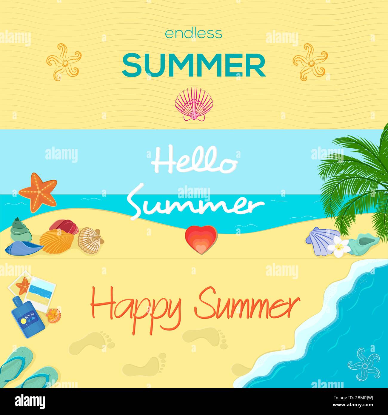 Vector banners for summer with seashells, starfishes and other beach ...