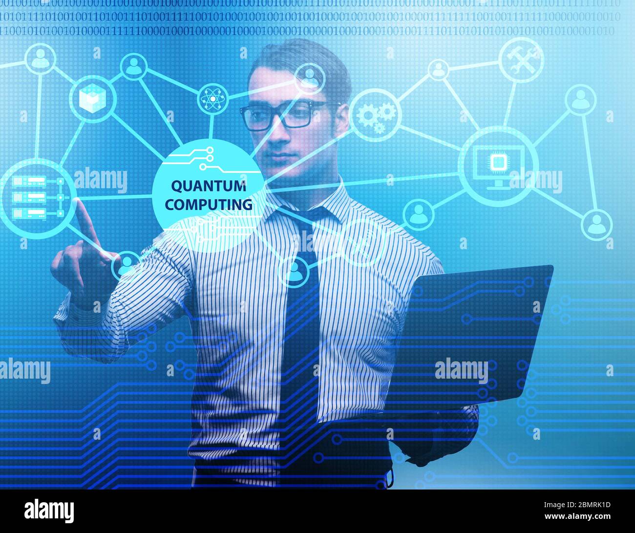 The businessman pressing virtual button in quantum computing concept Stock Photo - Alamy