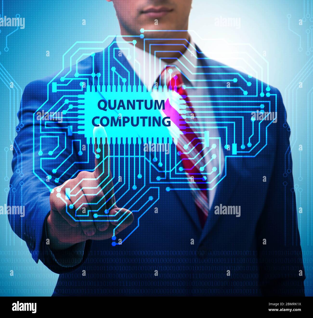 The businessman pressing virtual button in quantum computing concept Stock Photo - Alamy