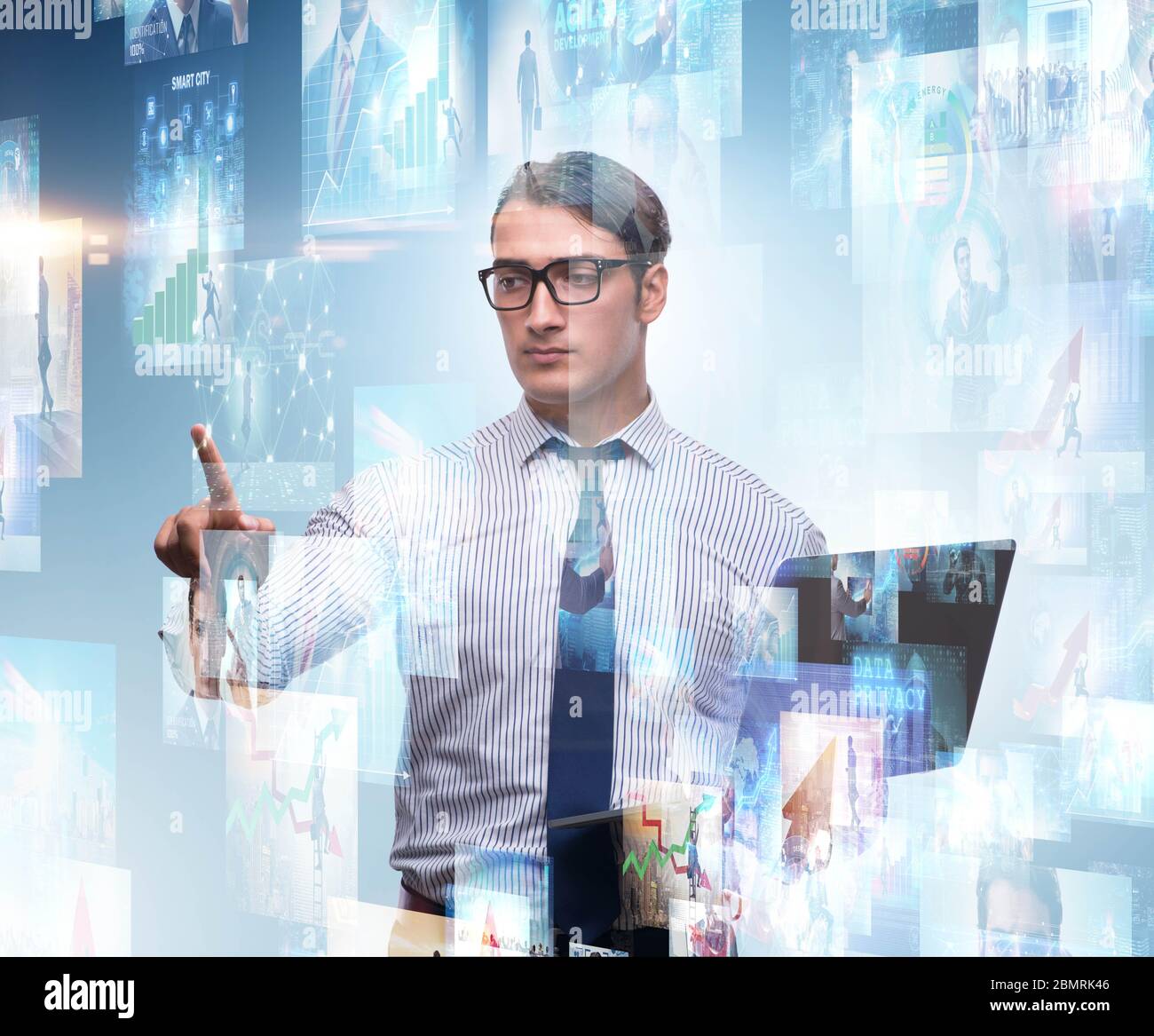 The collage of photos with businessman Stock Photo - Alamy