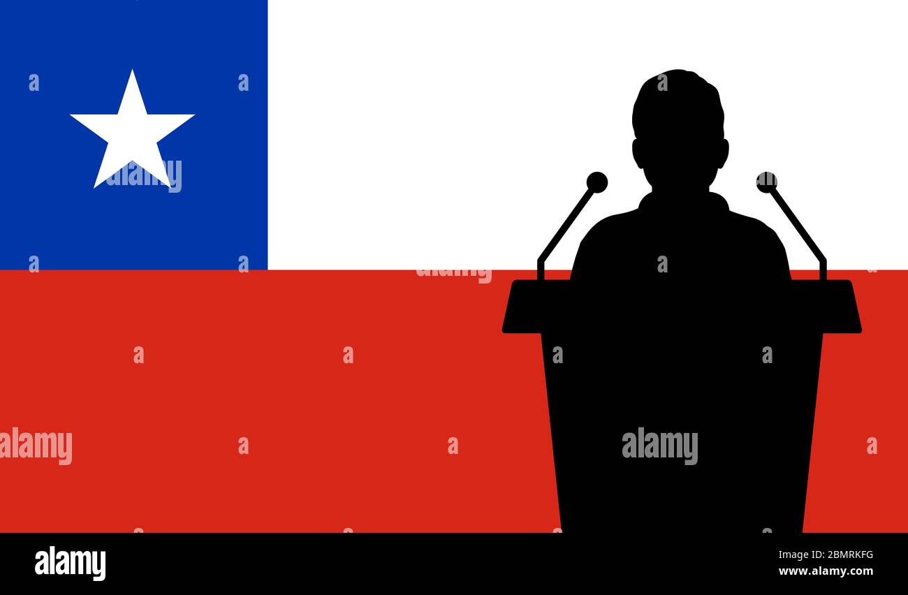 Orator Speaking From Tribune Chile Flag Background. Public Speaker ...