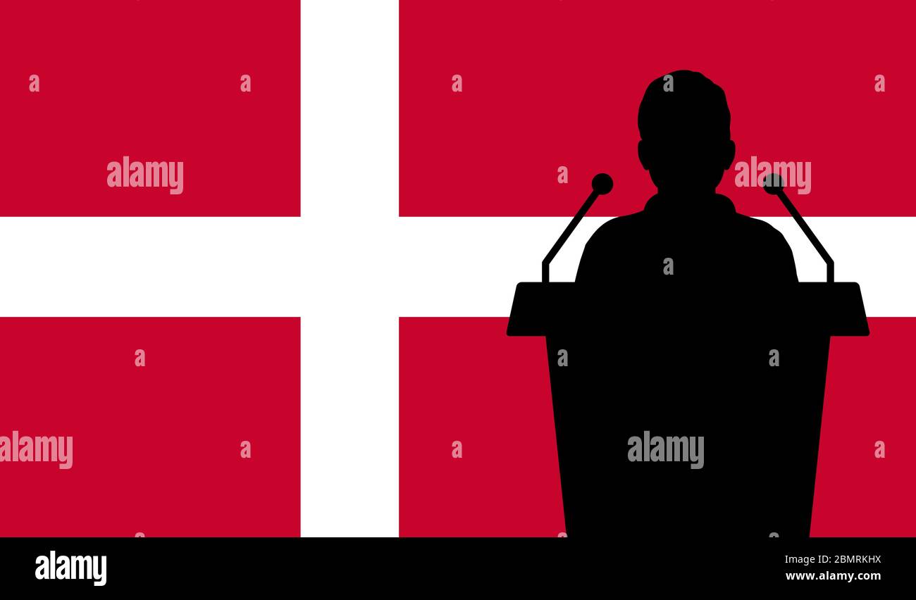 Orator Speaking From Tribune Denmark Flag Background. Public Speaker ...