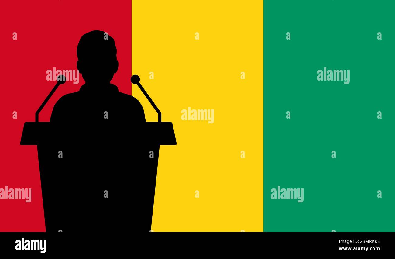 Orator Speaking From Tribune Guinea Flag Background. Public Speaker ...