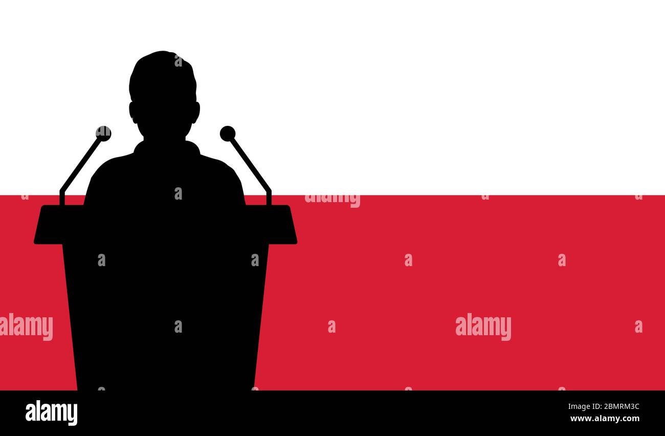 Orator Speaking From Tribune Poland Flag Background. Public Speaker ...