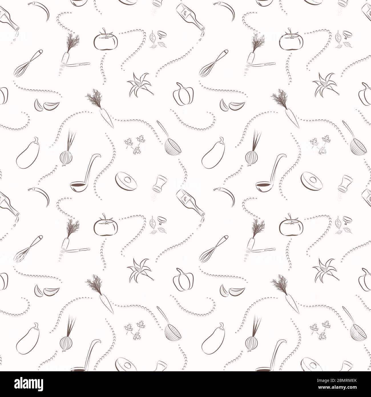 Vector seamless pattern with hand drawn vegetables and kitchen ...