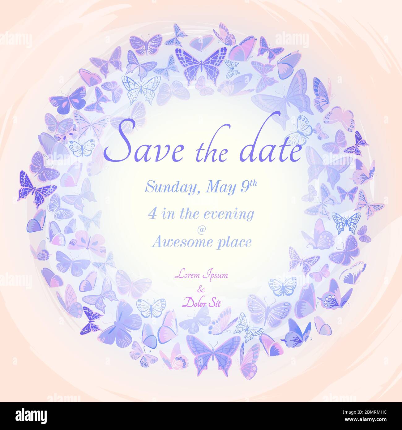 Vintage invitation template in delicate pastel hues. Detailed wreath of ...