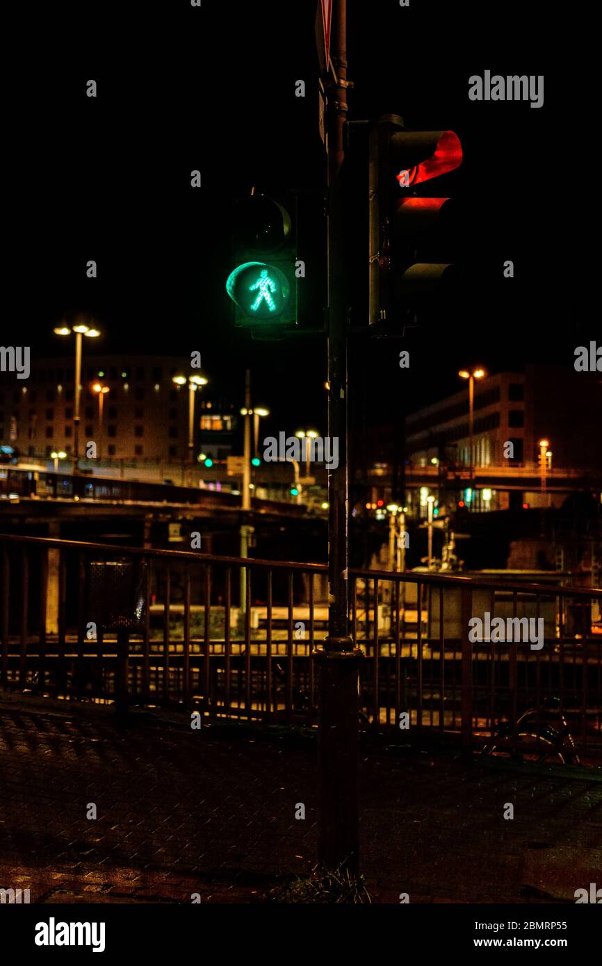 Closeup of colorful traffic lights with arrows in night city 2020 Stock ...