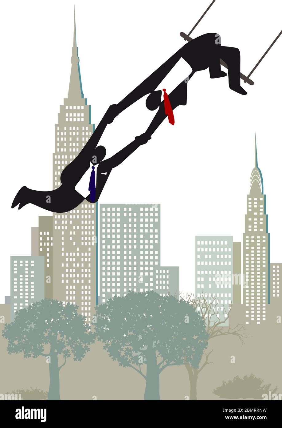 Trapeze activity, success. Mutual support - vector illustration Stock ...