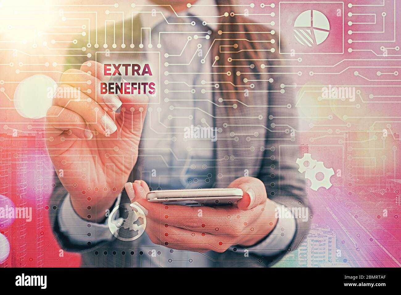 Text sign showing Extra Benefits. Business photo text Additional ...