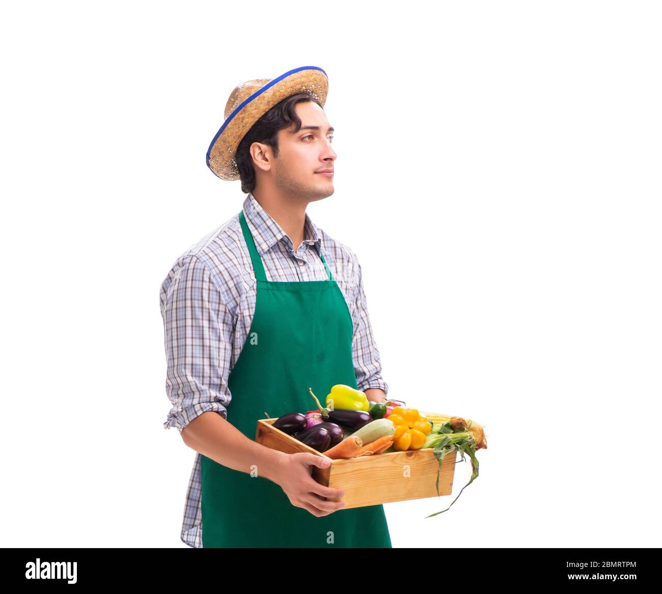 The young farmer with fresh produce isolated on white background Stock ...