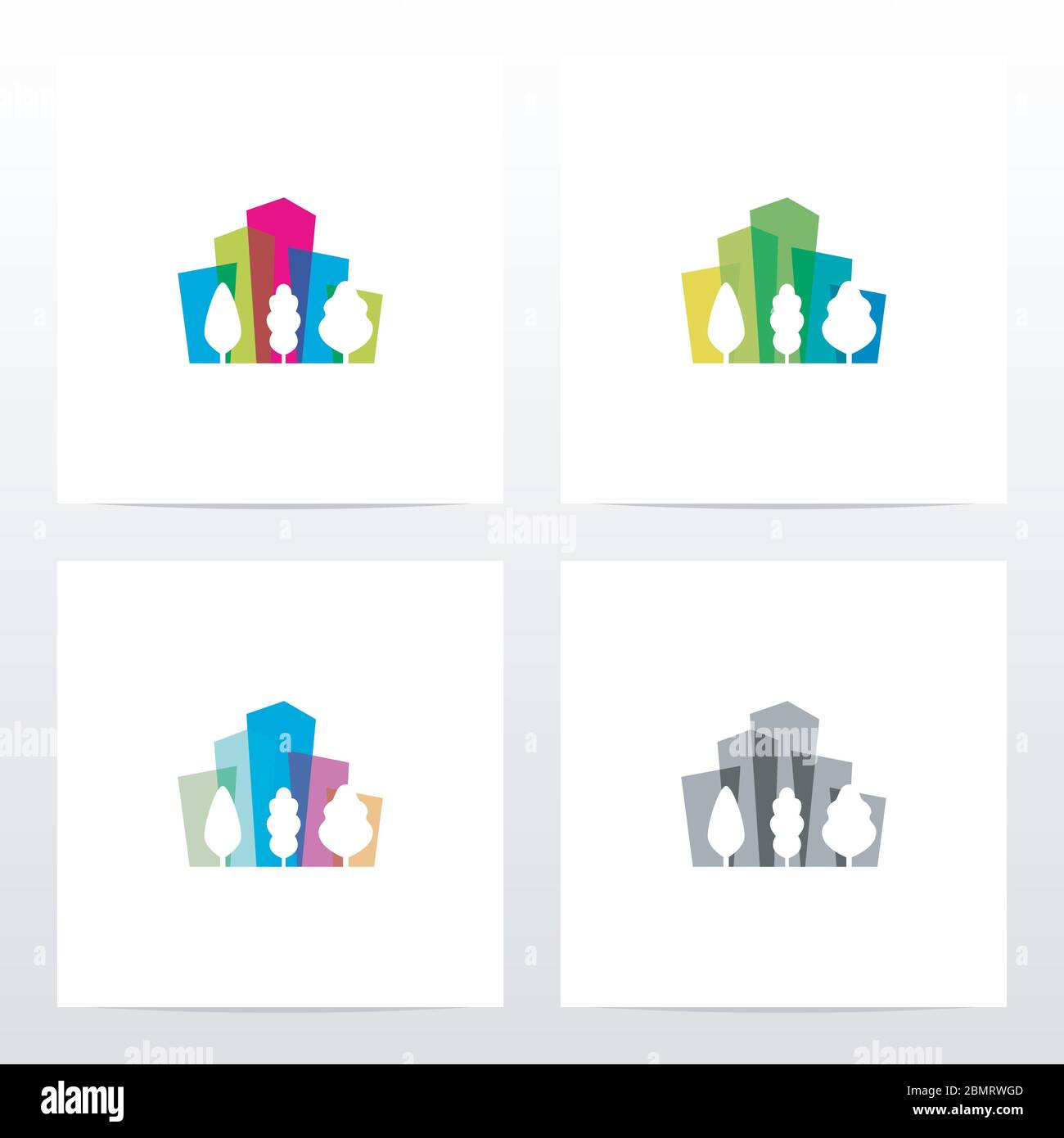 Trees With Colorful Building As The Background Logo Design Stock Vector ...