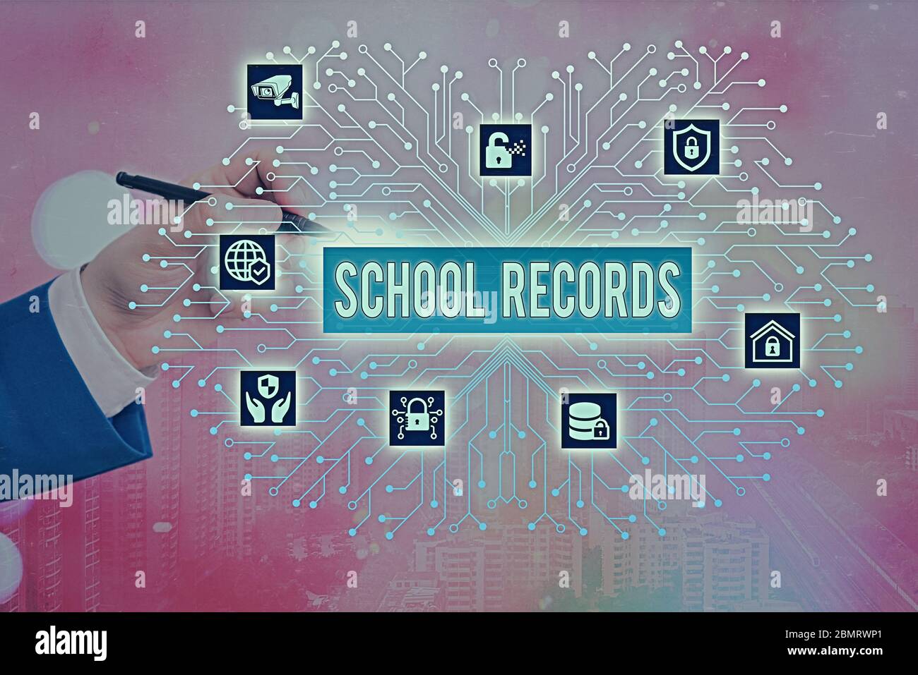 Writing note showing School Records. Business concept for Information ...