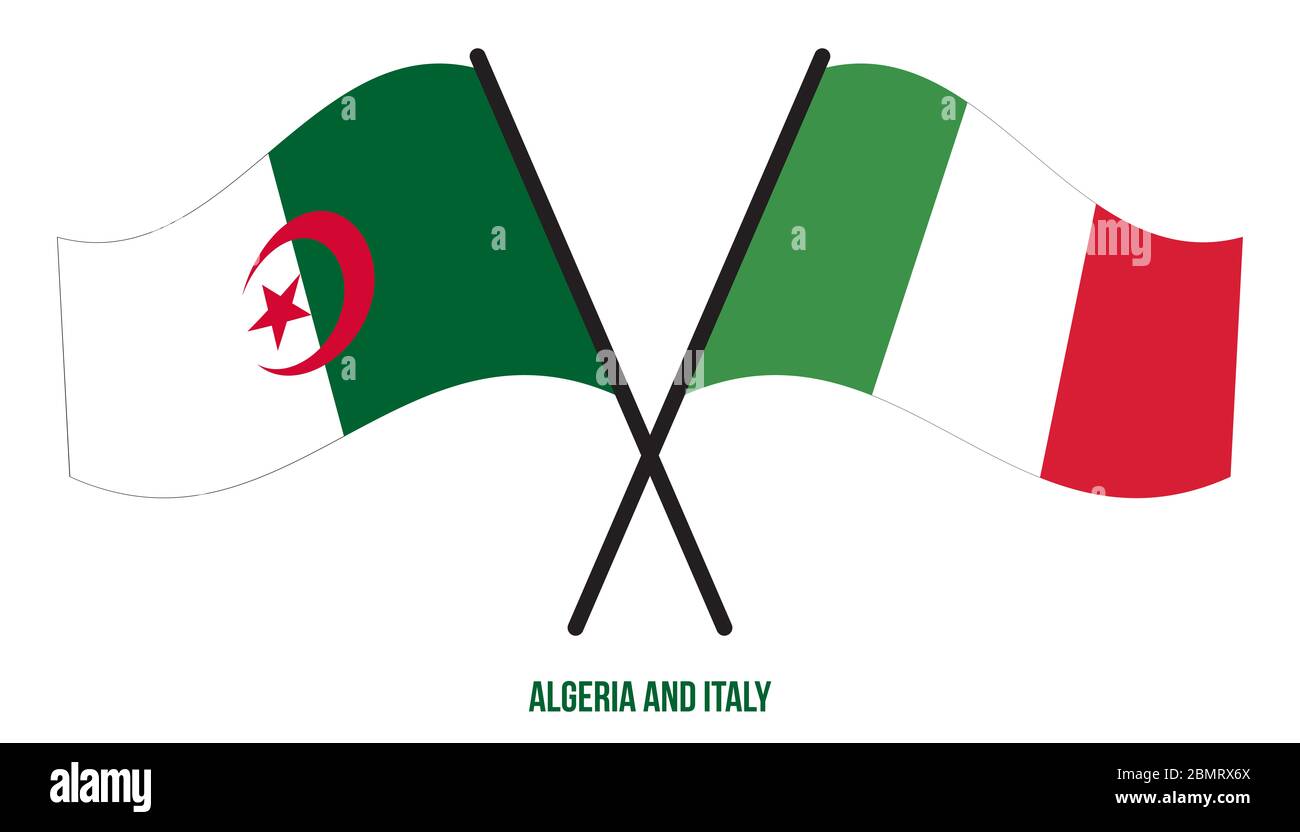 Algeria and Italy Flags Crossed And Waving Flat Style. Official ...