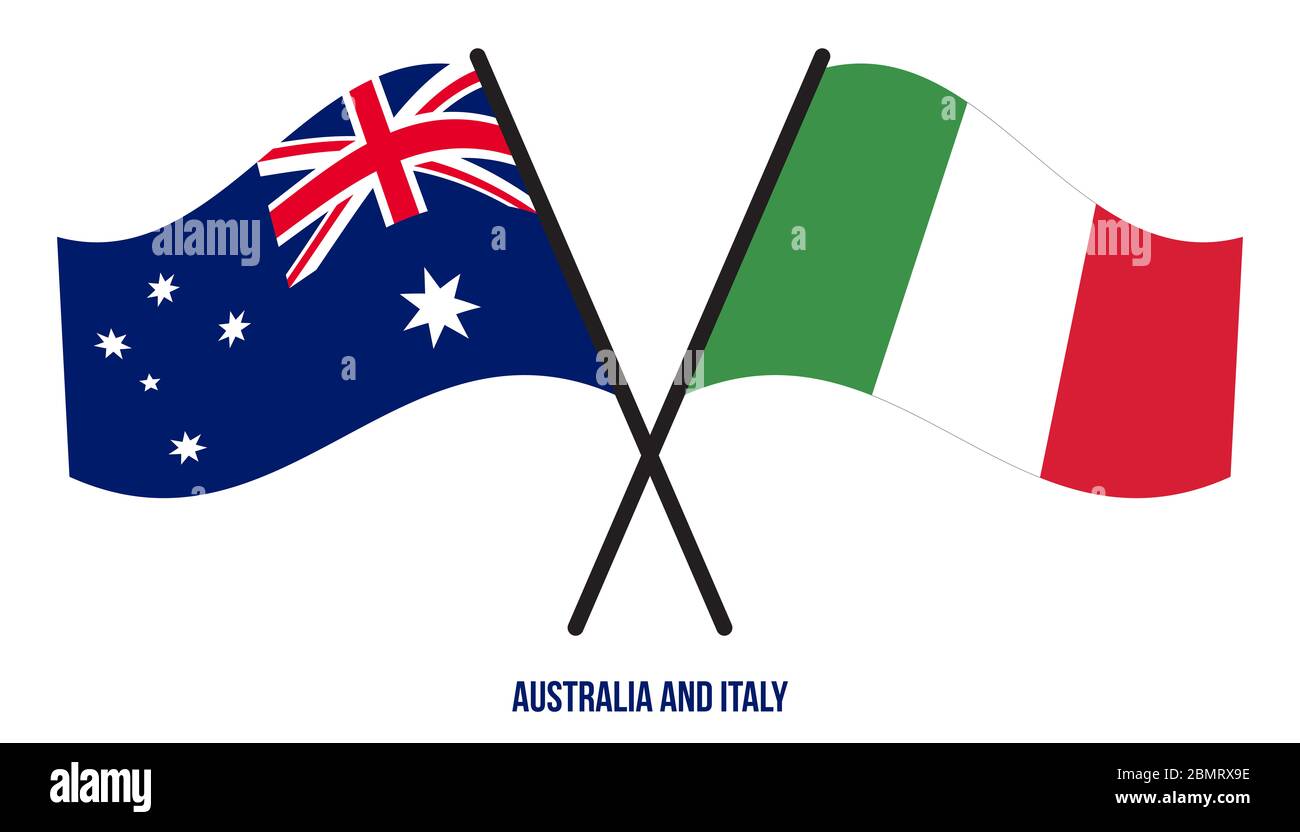 Australia and Italy Flags Crossed And Waving Flat Style. Official ...