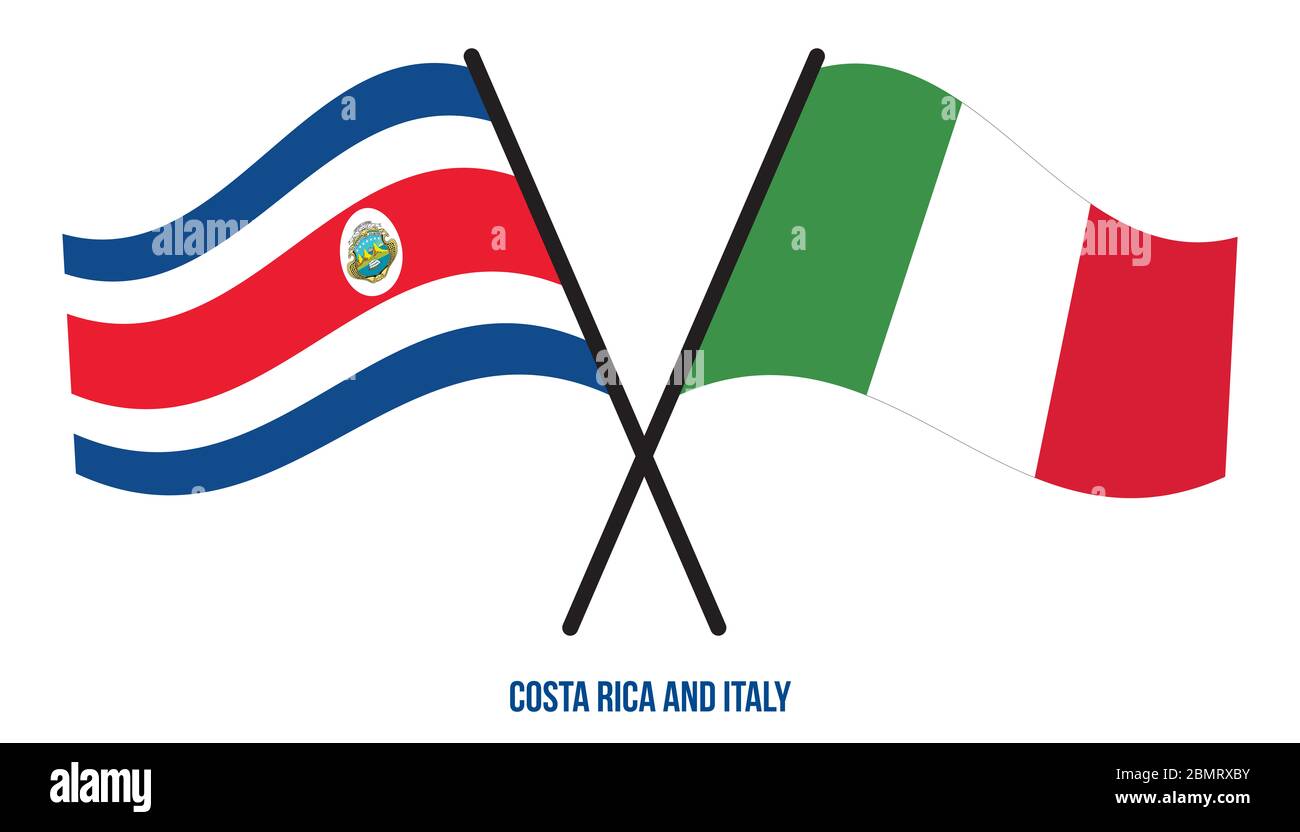 Costa Rica and Italy Flags Crossed And Waving Flat Style. Official ...