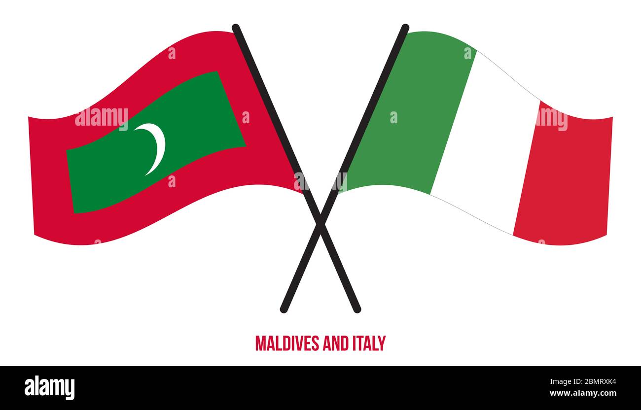 Maldives and Italy Flags Crossed And Waving Flat Style. Official ...