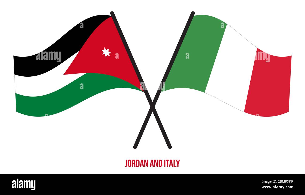 Jordan and Italy Flags Crossed And Waving Flat Style. Official ...