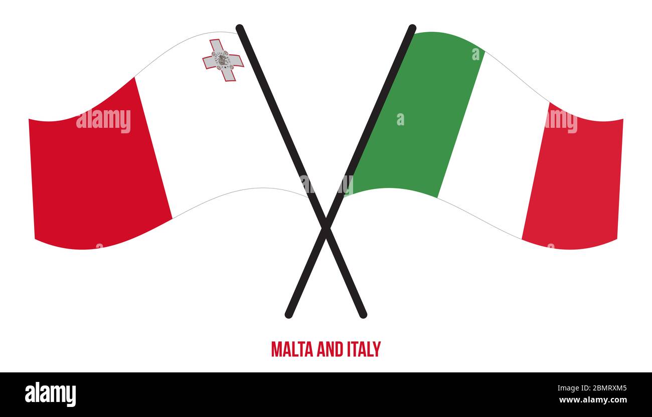 Malta and Italy Flags Crossed And Waving Flat Style. Official ...
