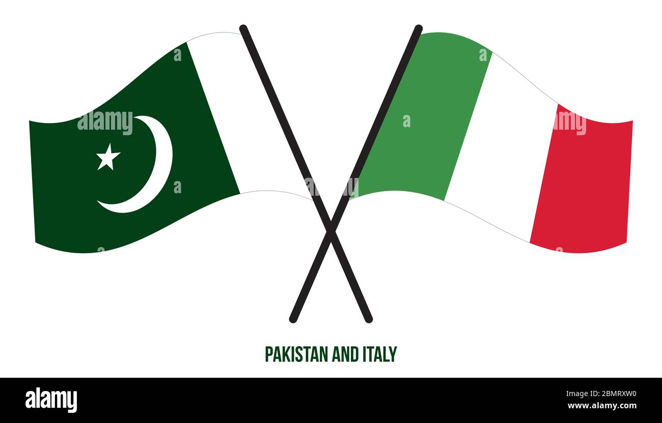 Pakistan and Italy Flags Crossed And Waving Flat Style. Official ...
