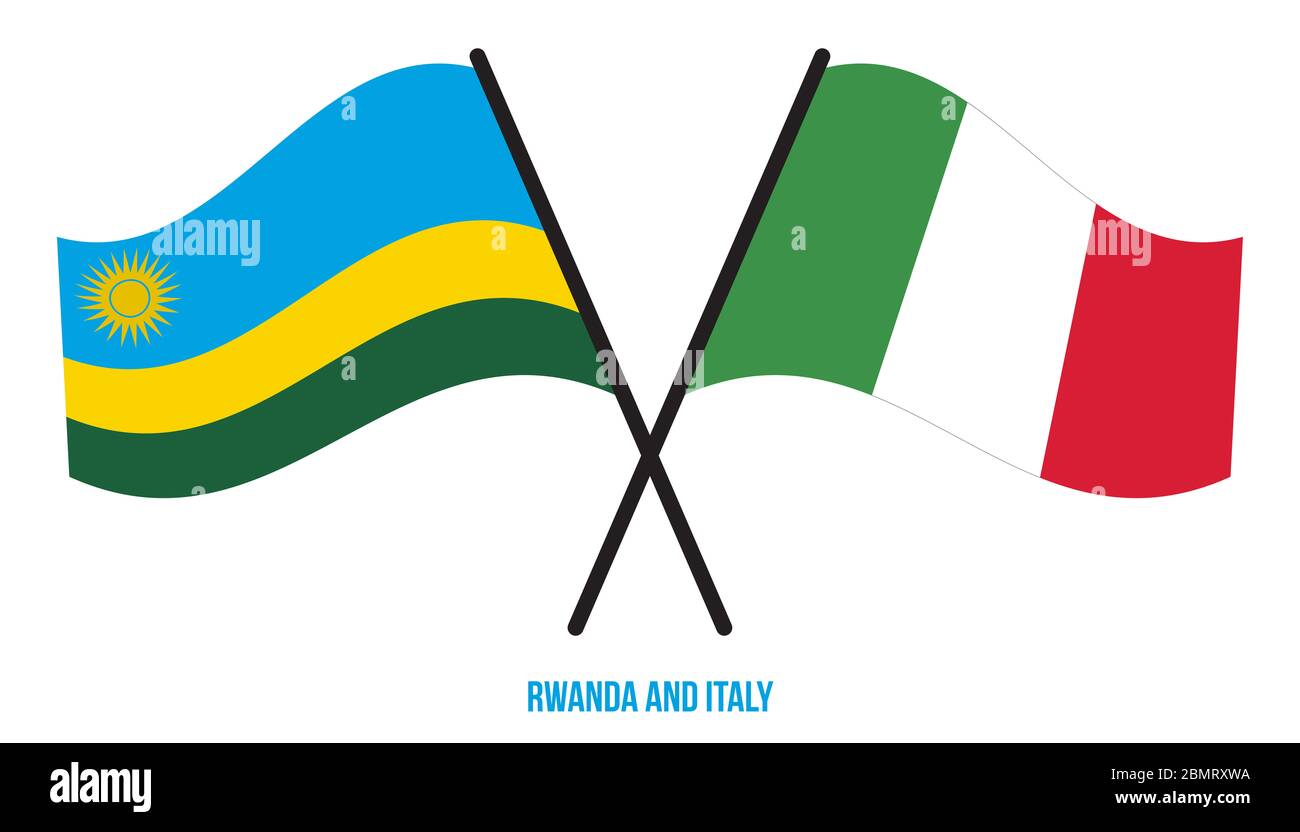 Rwanda and Italy Flags Crossed And Waving Flat Style. Official ...