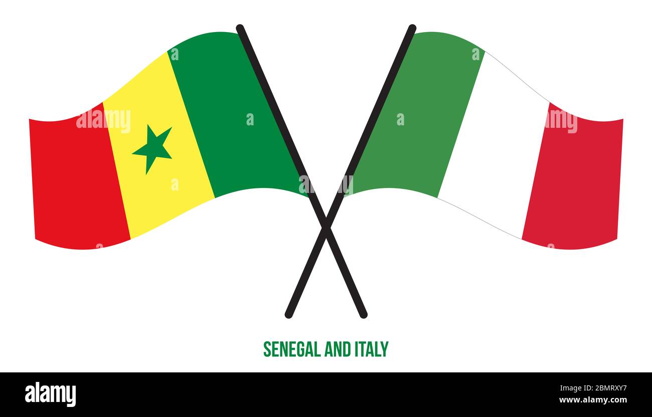 Senegal and Italy Flags Crossed And Waving Flat Style. Official ...