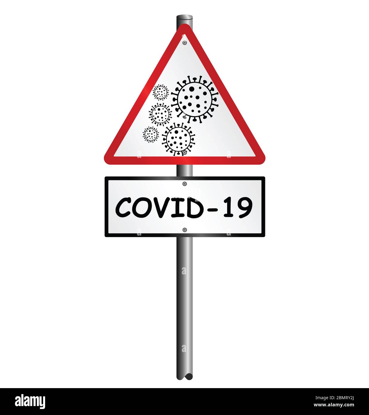 Coronavirus COVID 19 warning signpost isolated on white background ...