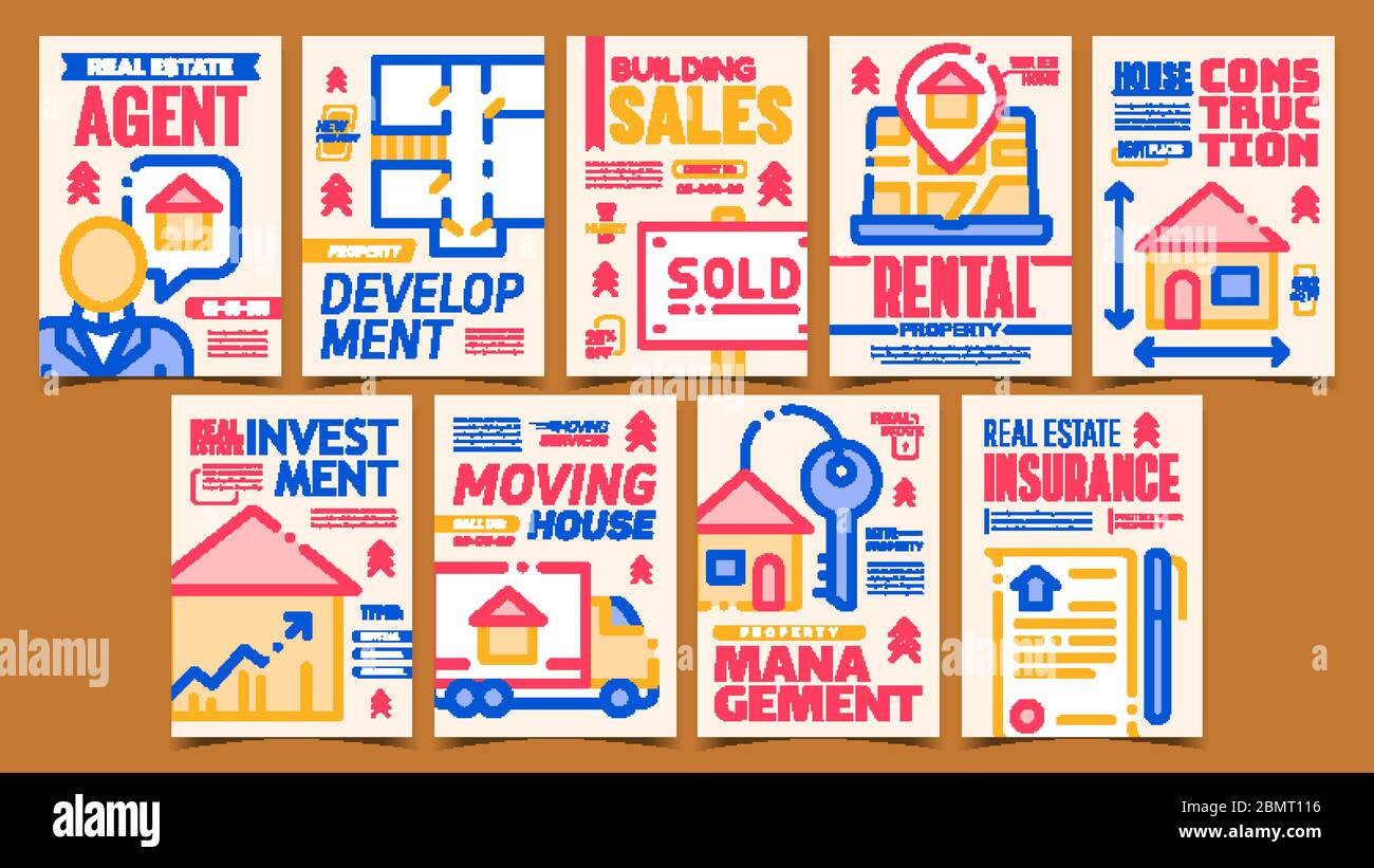 Real Estate Service Advertising Posters Set Vector Stock Vector Image ...