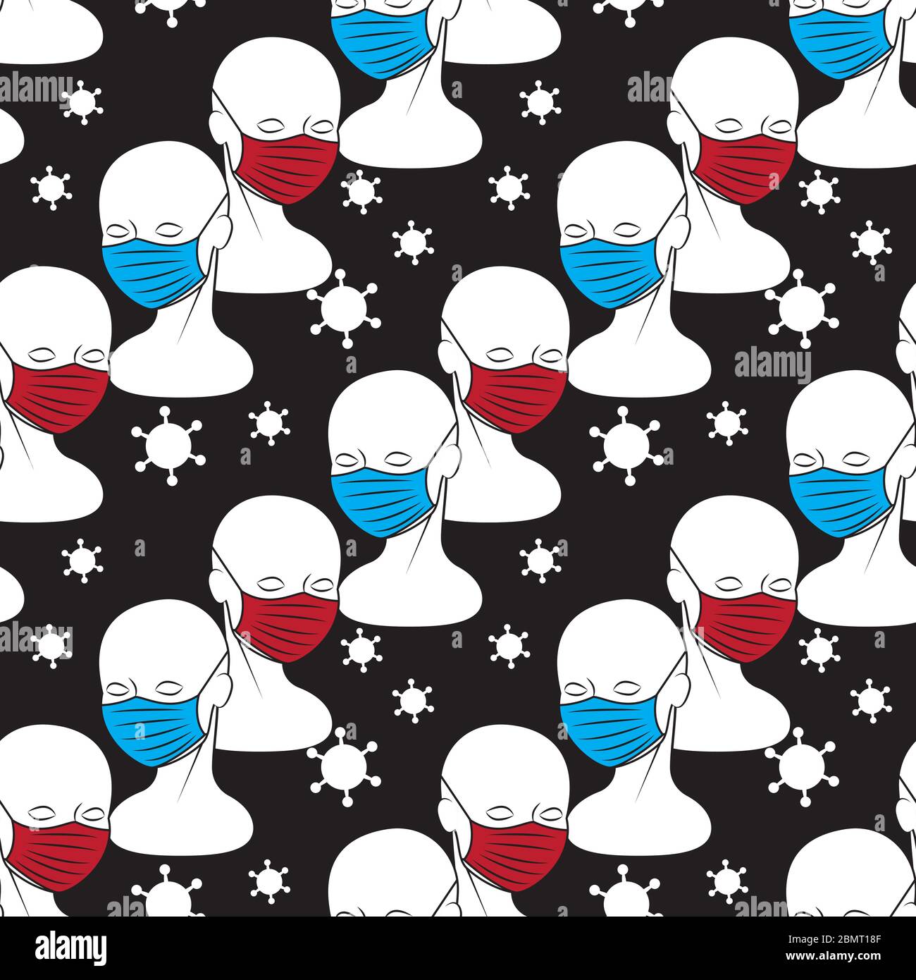 seamless pattern of medical virus face mask on black background. Vector ...