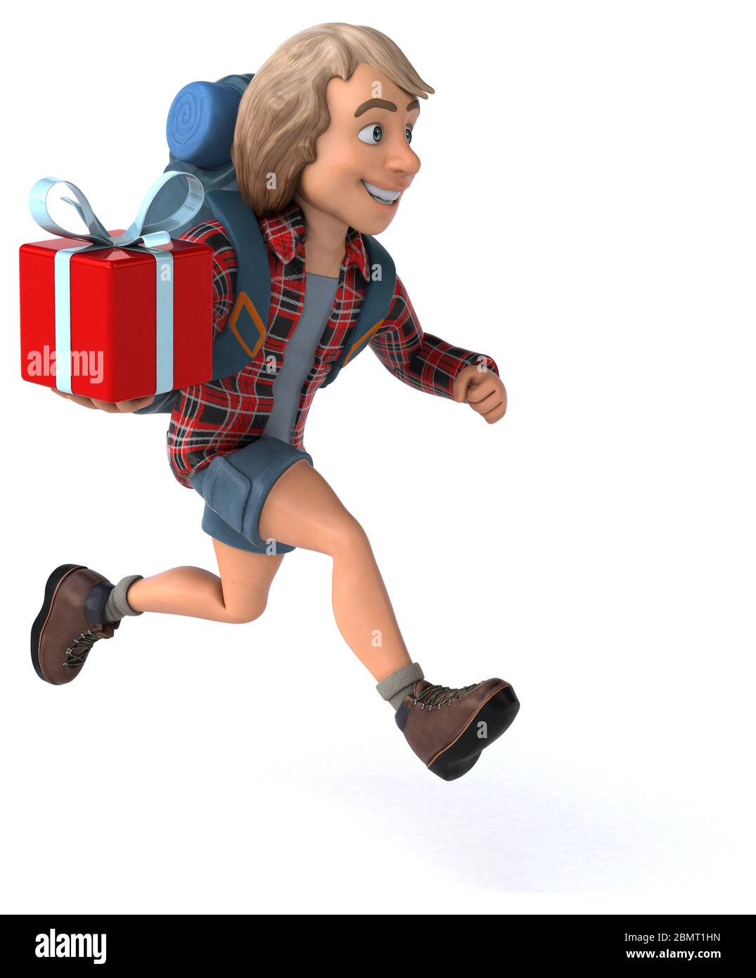 Fun backpacker cartoon guy Stock Photo - Alamy